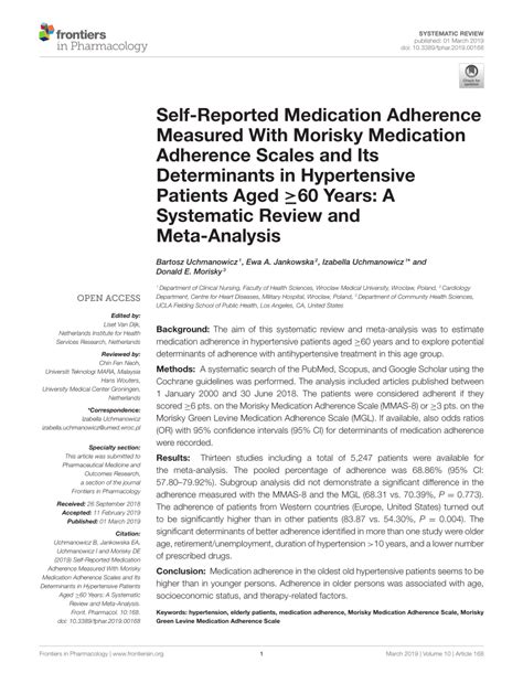 Pdf Self Reported Medication Adherence Measured With Morisky