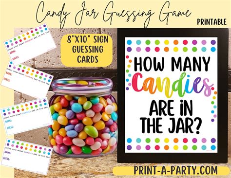 Candy Jar Guessing Game How Many Candies In Jar Includes Sign And Cards Printable Sign And