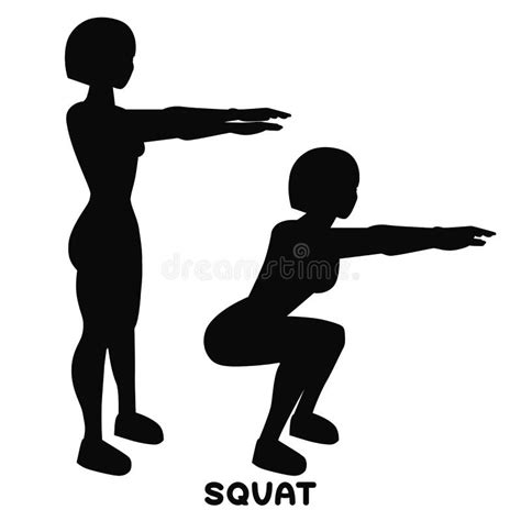 Squat Sport Exersice Silhouettes Of Woman Doing Exercise Workout