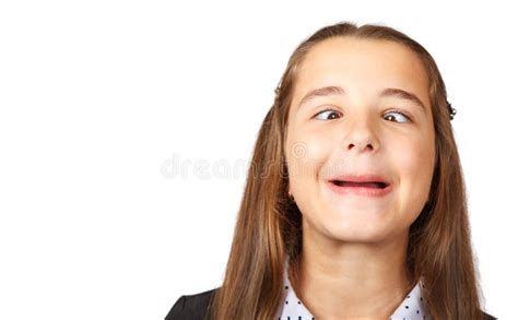 Teen Smiling Brunette Teen Girl Showing Glasses With Her Fingers Stock