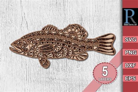 Bass Fish Layered Mandala SVG For Laser Cutting