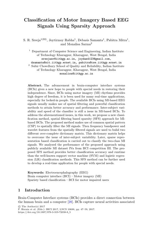 pdf classification of motor imagery based eeg signals using sparsity approach