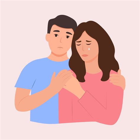 Young Man Comforting Her Crying Best Friend Woman Consoling And Care