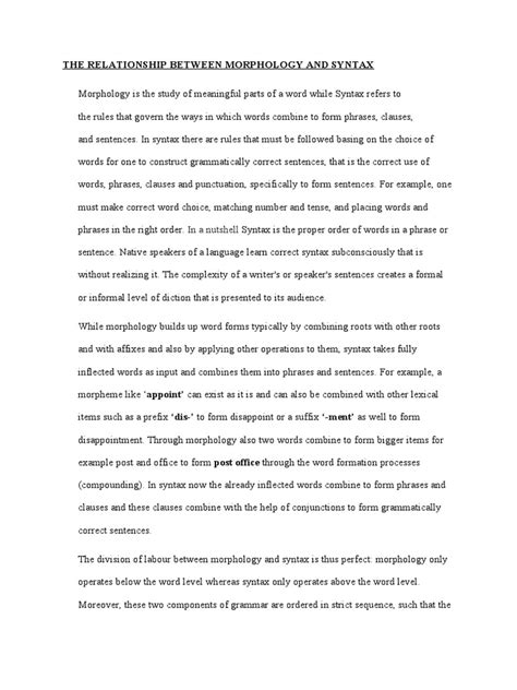 The Relationship Between Morphology And Syntax Pdf Morphology
