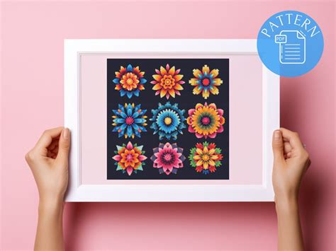 Set Of 9 Flowrs Cross Stitch Pdf Pattern Wall Art Diy Etsy