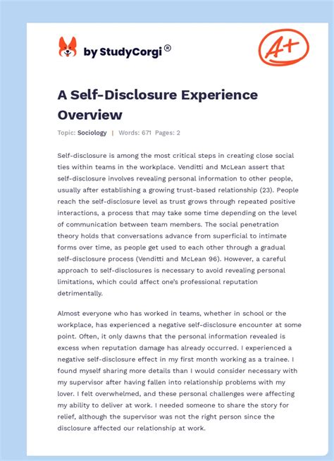 A Self Disclosure Experience Overview Free Essay Example