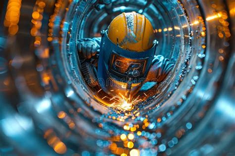 Industry 40 Welder Inside Pipe Nlg Fuel Pipeline Construction For