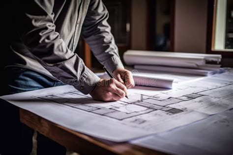 Engineer And Architect Designer Freelancer Working On Project Drawing Construction Blueprint