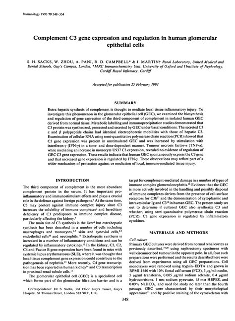 Complement C3 Gene Expression And Regulation In Human Glomerular Epithelial Cells Pmc