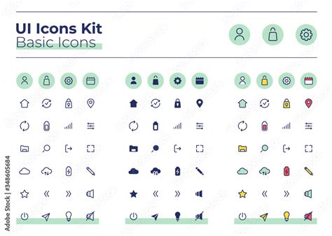Basic Ui Icons Kit Settings Thin Line Glyph And Color Vector Symbols Set Upload File To Cloud