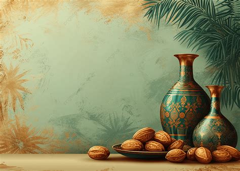 Classic Background Blank Green With Dates And Plants Dates Ramadan