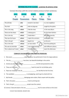 29 Relative Clauses Defining English ESL Worksheets Pdf