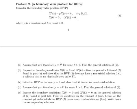 Solved Problem 2 A Boundary Value Problem For Odes