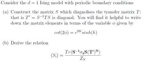 Consider The D1 Ising Model With Periodic Boundary