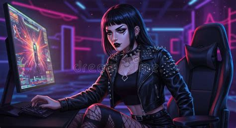 Cyberpunk Gamer Girl Immersed In A Neon Lit Virtual Realm Adventure