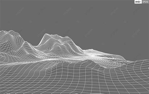 Geometric Wireframe Landscape On White Abstract Vector Tech Background