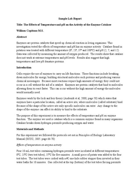 Bio 101 Sample Lab Report Pdf Active Site Enzyme