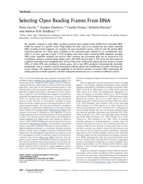 Pdf Selecting Open Reading Frames From Dna