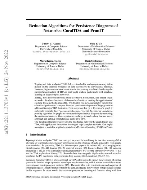 Pdf Reduction Algorithms For Persistence Diagrams Of Networks