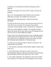 GLG Lesson 1 Docx Geology 101 An Introduction To Physical Geology Lesson 1Minerals Welcome To