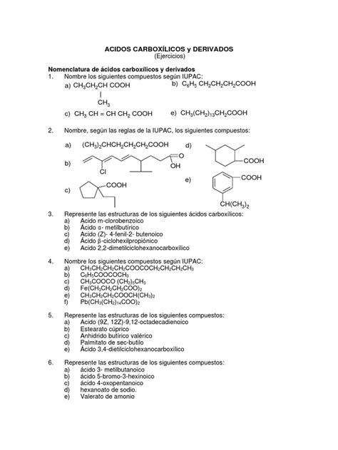 Acidos Carboxílicos Ejercicios Pdf Ácido Ácido Carboxílico