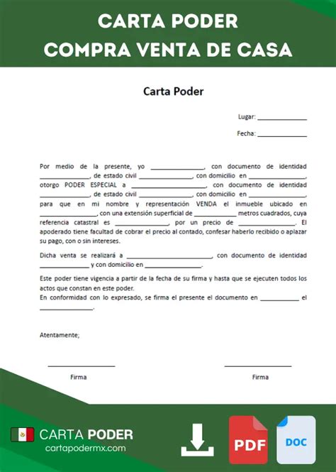 ᐅ Carta Poder de Compra Venta de Casa Formato 2023