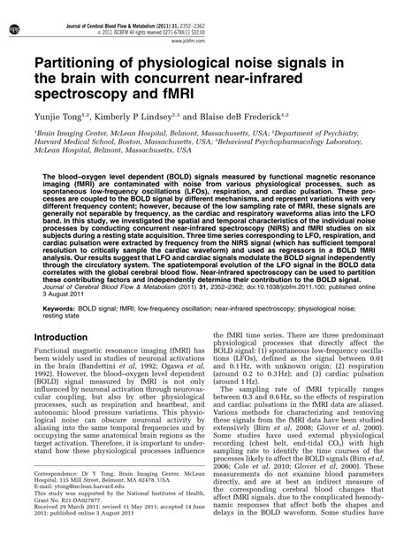Pdf Partitioning Of Physiological Noise Signals In The Brain With Concurrent Near Infrared