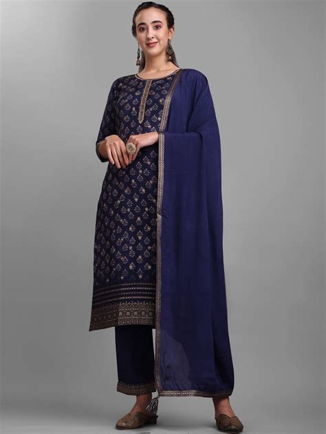 Buy Seerat Ethnic Motifs Printed Zari Jacquard Pure Silk Kurta With Trousers Dupatta Find
