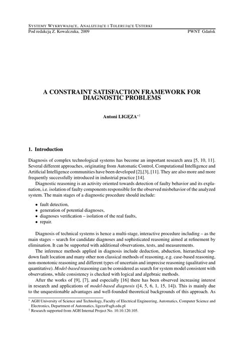 Pdf A Constraint Satisfaction Framework For Diagnostic Problems