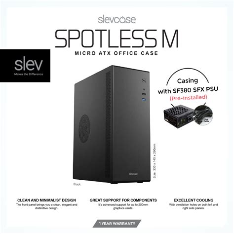 Slevcase Spotless M Slim Micro Atx Casing With Sf380 Power Supply