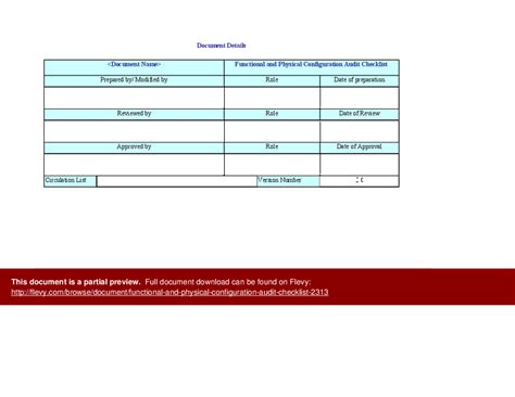 Functional And Physical Configuration Audit Checklist Template Excel Xls