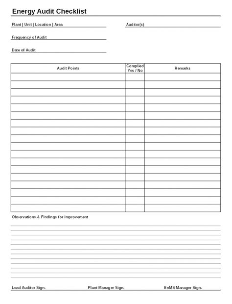 Energy Audit Checklist Template Dremelmicro