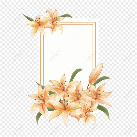 노란색 백합 일러스트 테두리 초대 카드 인사말삽화그래픽 Png 일러스트 무료 다운로드 Lovepik