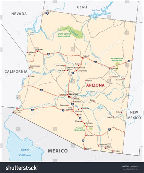 Arizona Road Map Stock Vector Royalty Free 160464449 Shutterstock