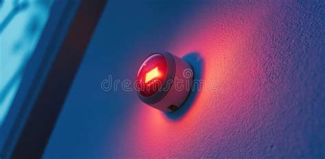 Red Security Light On Wall Building Exterior With Illuminated Safety