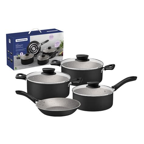 Batería De Cocina Tramontina Linz 7 Piezas Negro — Universo Binario