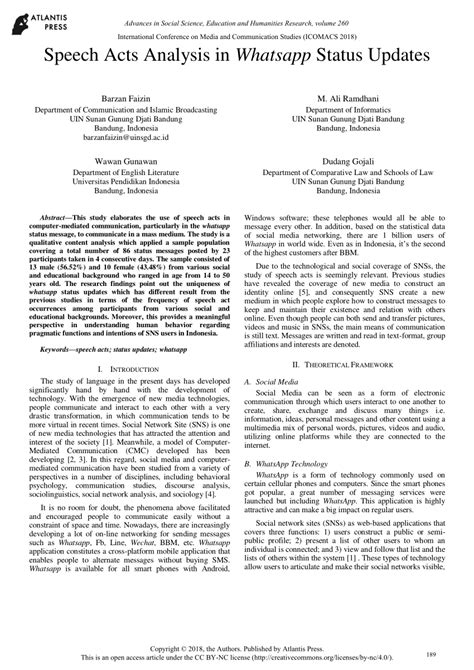 Pdf Speech Acts Analysis In Whatsapp Status Updates