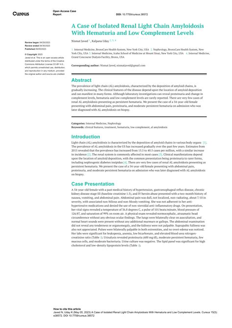 Pdf A Case Of Isolated Renal Light Chain Amyloidosis With Hematuria