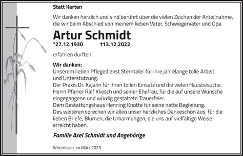 Traueranzeigen Von Artur Schmidt Wirtrauern
