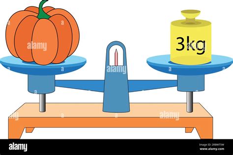 Balance Scale Pumpkin And 3kg Scales In Balance An Imbalance Of Scales Vector Illustration