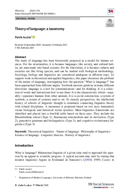 Pdf Theory Of Language A Taxonomy