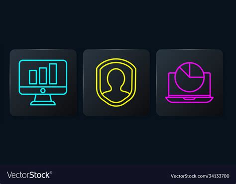 Set Line Monitor With Graph Chart Laptop Vector Image