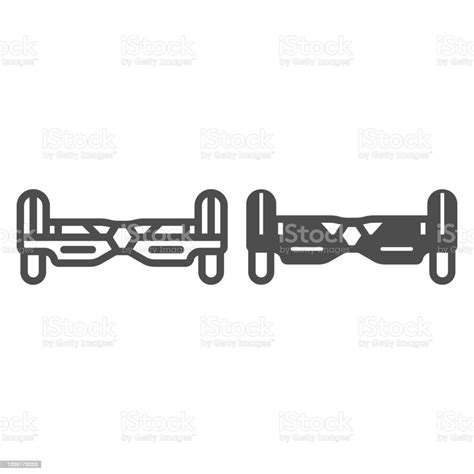 자이로보드 프론트 뷰 라인과 솔리드 아이콘 전기 운송 컨셉 자이로스쿠터 전면 벡터 사인 화이트 백그라운드 모바일 컨셉 및 웹 디자인을 위한 윤곽 스타일 아이콘 벡터 그래픽