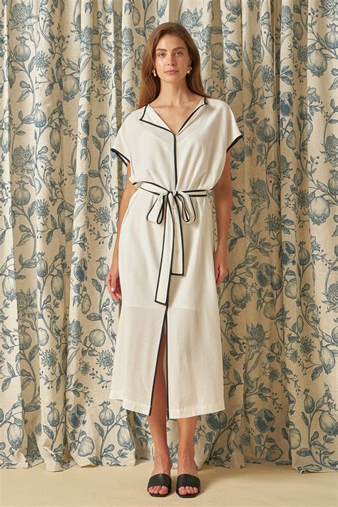Contrast Binding Belted Midi Dress Endless Rose