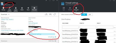 Sql Server Azure Database Requires Firewall Changes But Are Missing From Settings Stack Overflow