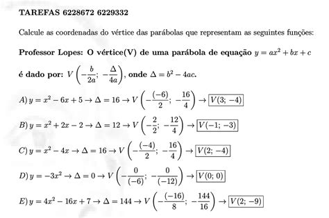 Vértice Da Parábola Exercícios Librain