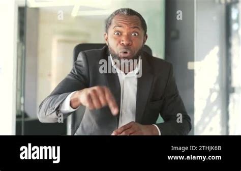 Webcam View Angry African American Businessman In Formal Suit Arguing