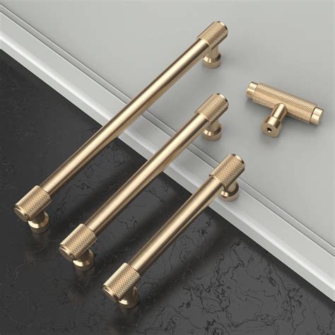 Amerdeco 10 Pack Brushed Brass Knurled Cabinet Pulls 9 Inch