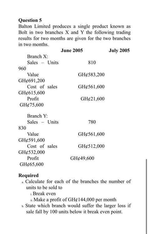 solved question 5 balton limited produces a single product