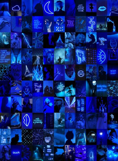 Blue Wall Collage Kit Dark Blue Aesthetic Collage Kit Etsy